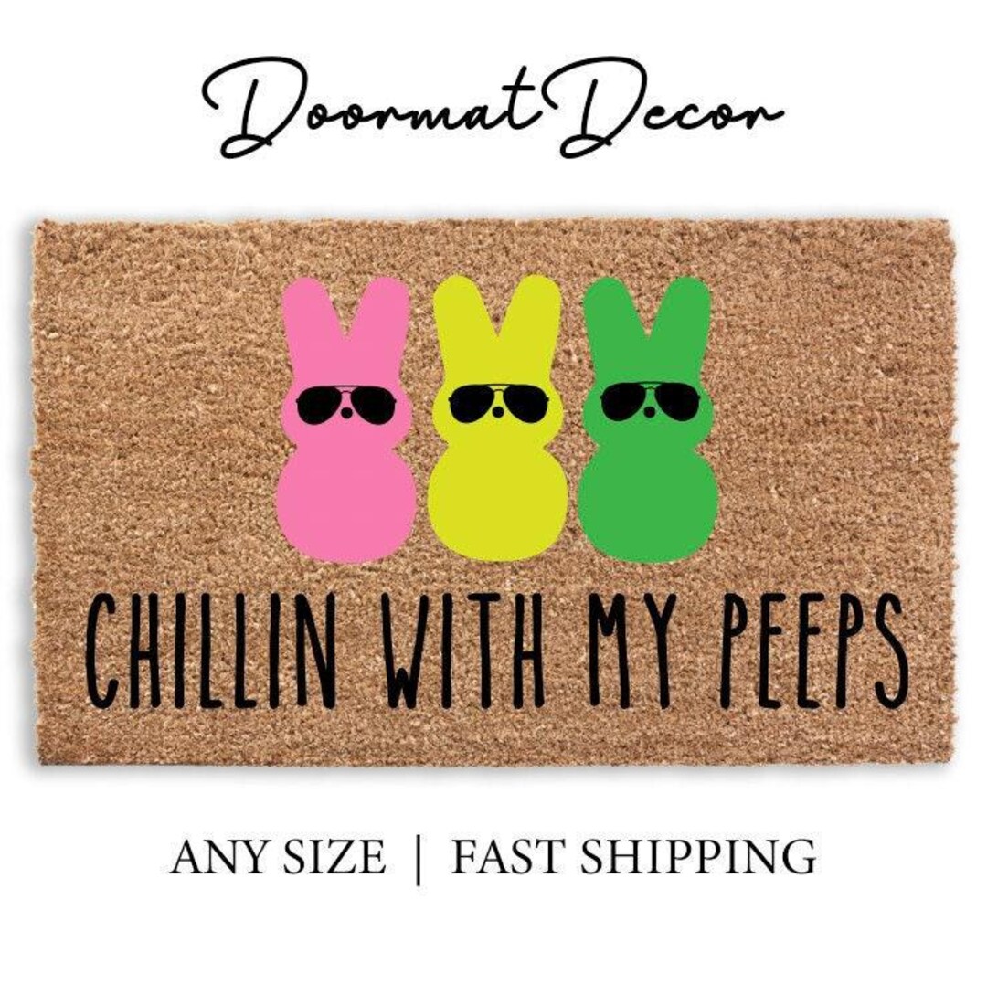 Welcome Peeps Doormat - Easter Bunny Basket Decor for Entryway Flocked ...