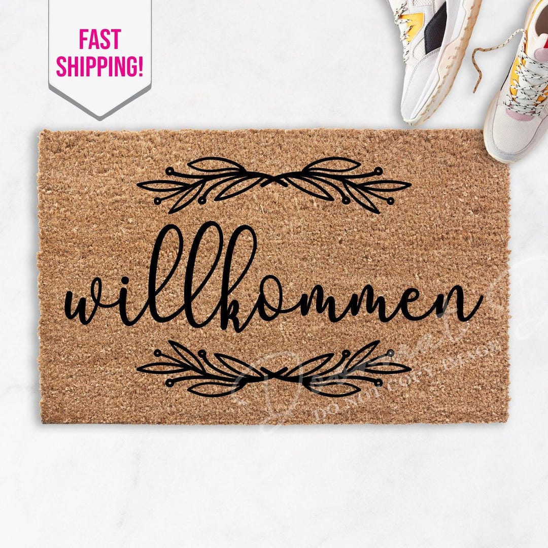 Willkommen German Doormat Custom Personalized Flocked Coir Mat Outdoor ...