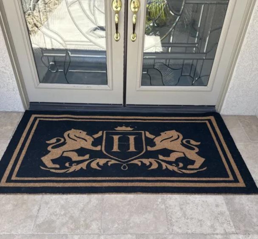 Full Color Family Crest Doormat - Vintage Lions Monogram Outdoor ...