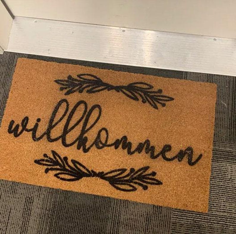 Willkommen German Doormat Custom Personalized Flocked Coir Mat Outdoor ...