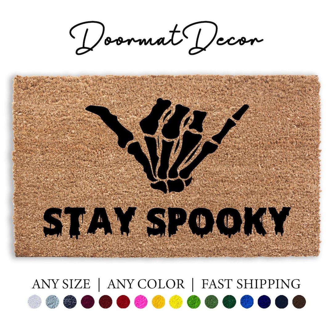 Stay Spooky Skeleton Doormat Cowboy Hat Pumpkin Rug for Halloween Fall ...