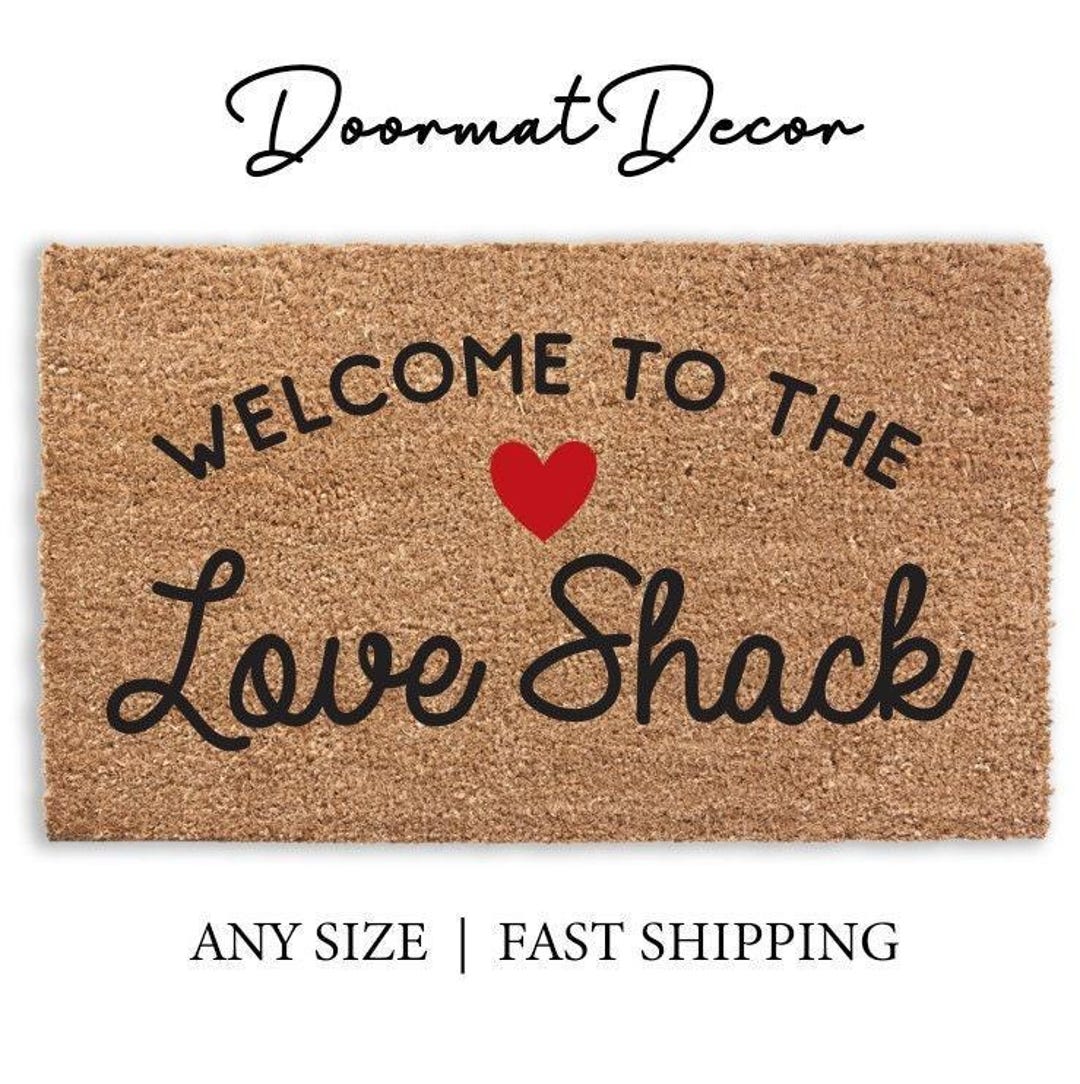 Love Shack Heart Doormat - Flocked Coir Outdoor Rug With Border for ...