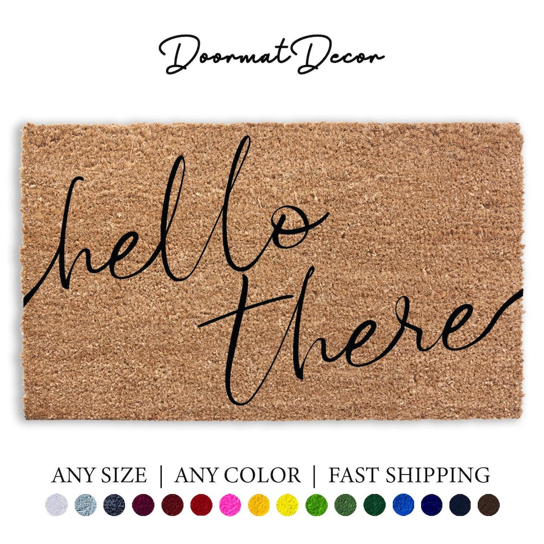 Hello There Script Doormat Personalized Flocked Coir Welcome Mat Unique ...