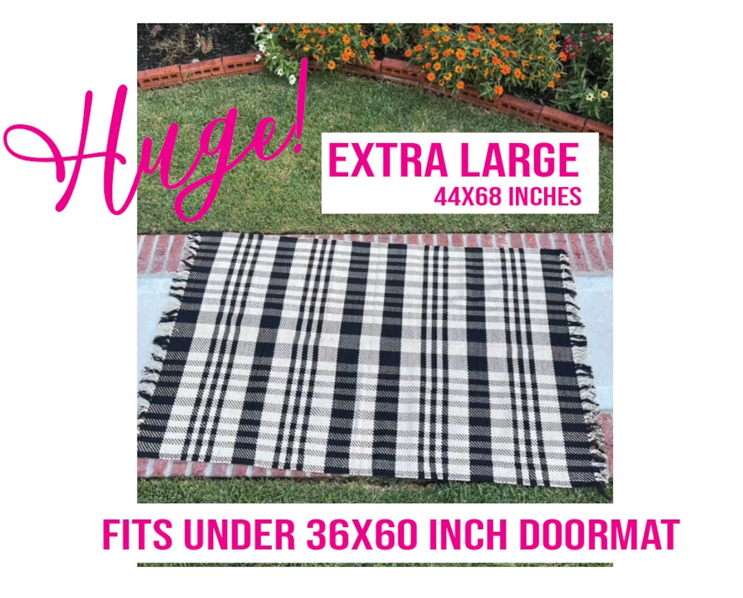 EXTRA LARGE Chic Plaid Layering Rug, 44x68 in Black White Plaid Buffalo ...