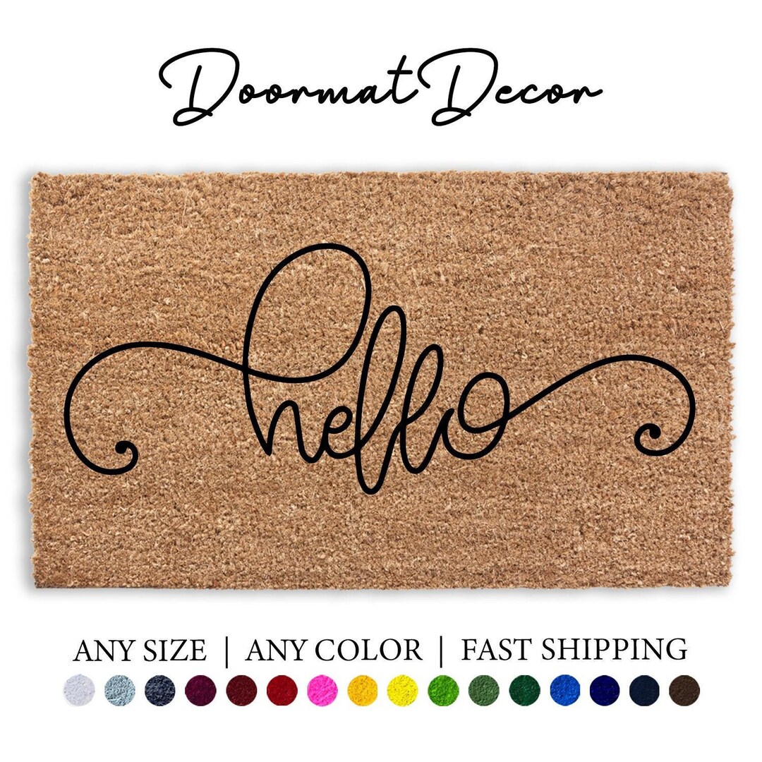 Hello Cursive Script Coir Doormat Custom Outdoor Welcome Mat ...
