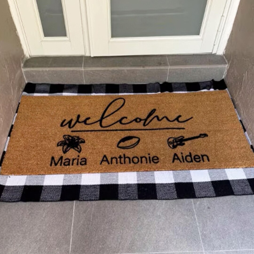 Welcome Mat With Paw Print Personalized Coir Doormat Unique Engagement ...