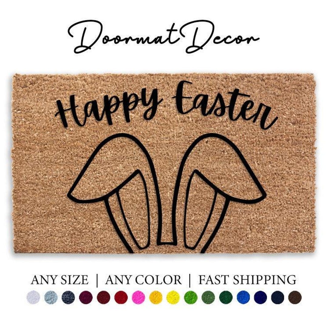 Easter Bunny Ears Doormat Flocked Coir Welcome Rug for Entryway Cute ...