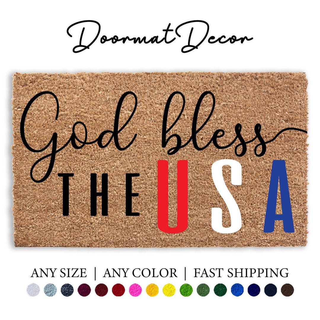 God Bless the USA Doormat - 4th of July Welcome Mat Red White Blue ...