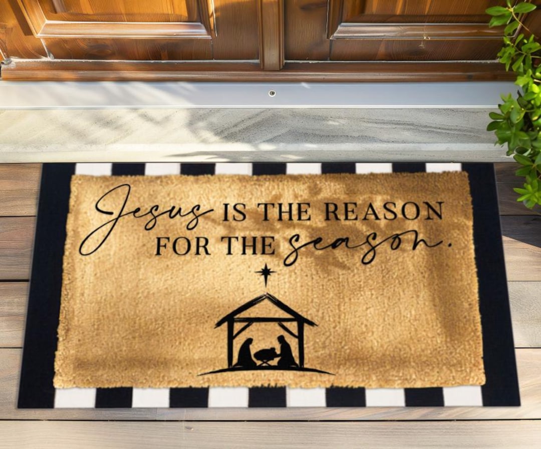 Jesus is the Reason for the Season Doormat Flocked Coir Welcome Mat for ...