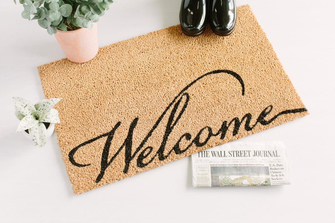 Welcome Doormat Entryway Rug Flocked Coir Custom Door Mat Housewarming ...