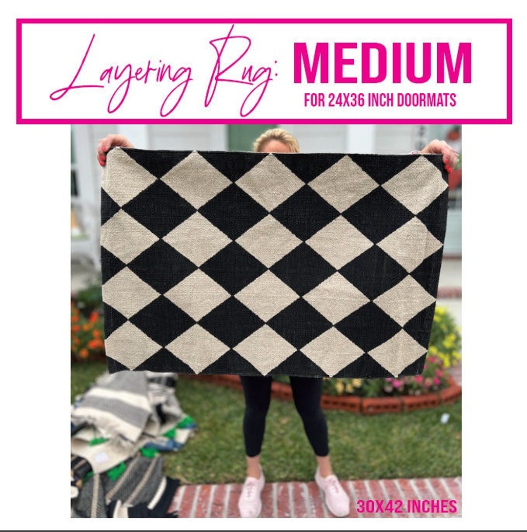 MEDIUM Urban Diner Cotton Layering Rug, Black Checkerboard Diamond ...