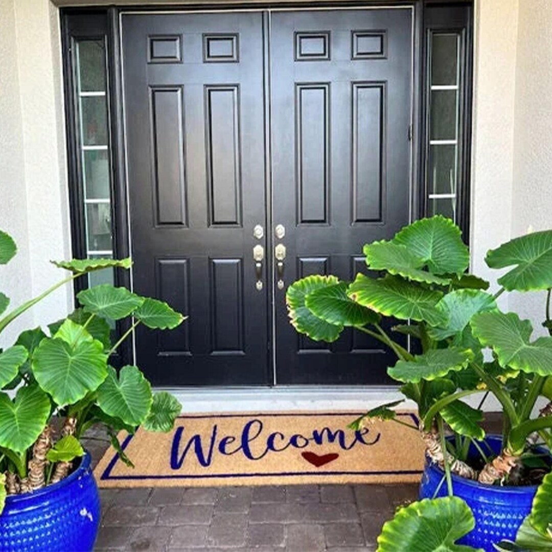 Welcome Red Heart Doormat Colorful Coir Outdoor Mat for Porch Patio ...