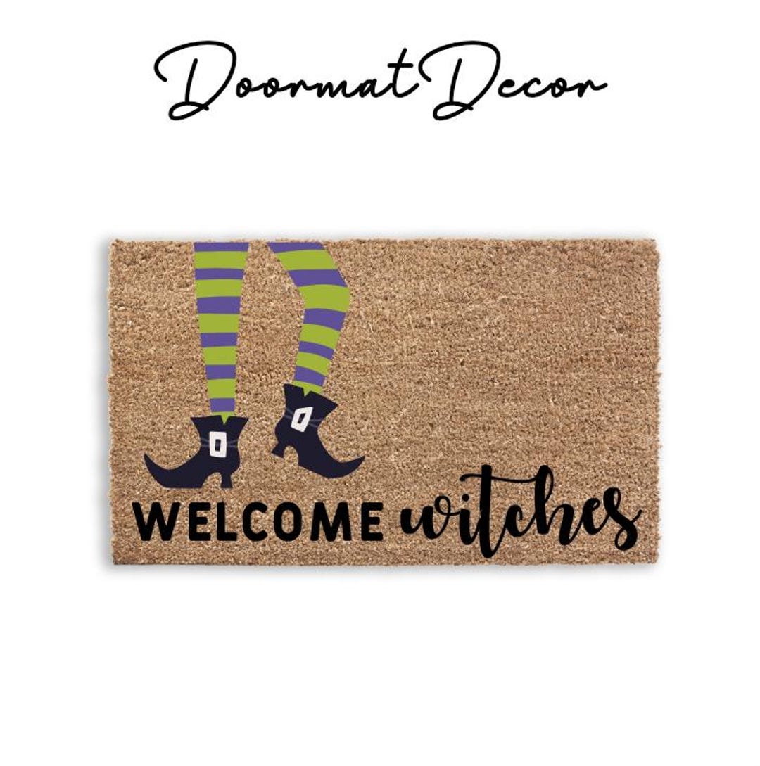 Welcome Witches Doormat Witch Legs Custom Flocked Welcome Mat Fall ...