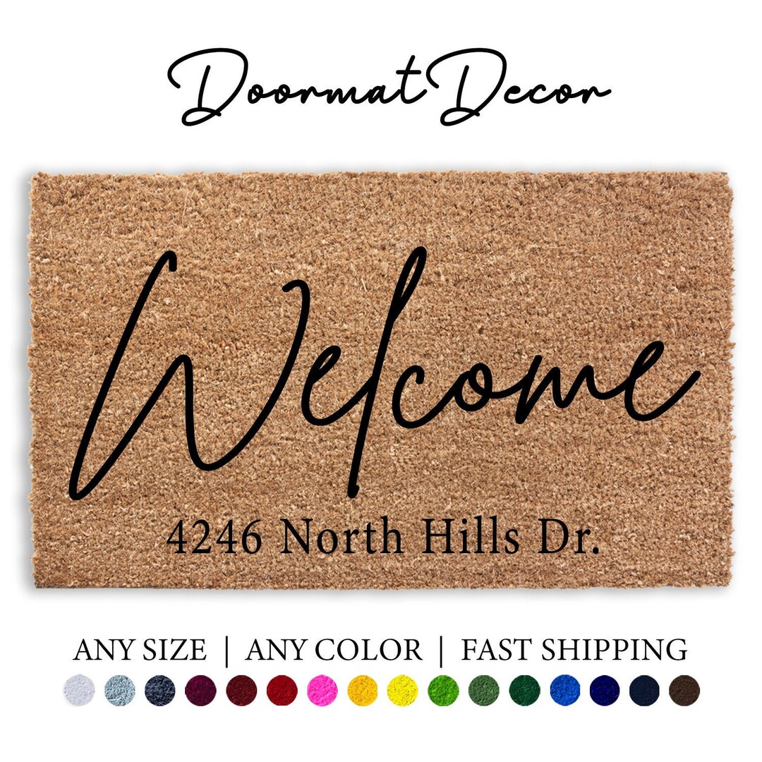 Custom Address Doormat, Flocked Coir Door Mat, Outdoor Welcome Mat ...