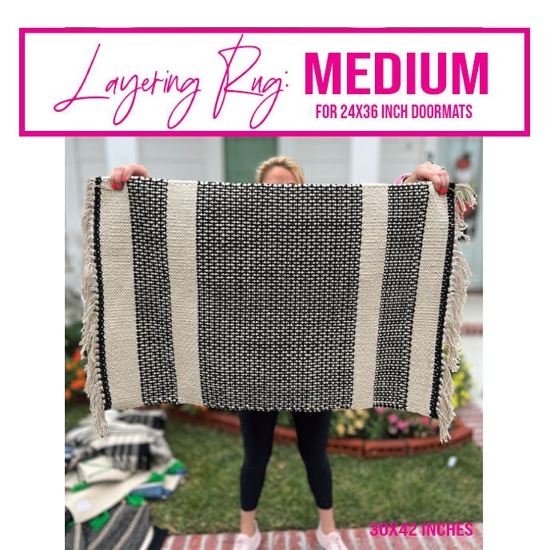 MEDIUM Heirloom Cotton Layering Rug, Black Beige off White Stripe Woven ...