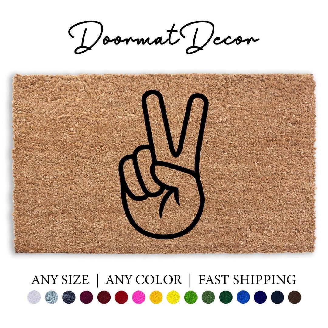 Peace Sign Doormat Custom Flocked Coir Outdoor Welcome Mat Funny ...