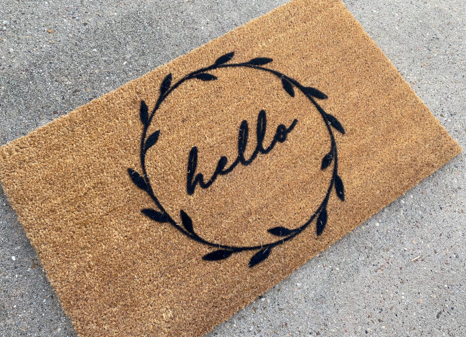 Hello Wreath Doormat Flocked Coir Outdoor Welcome Mat | Etsy