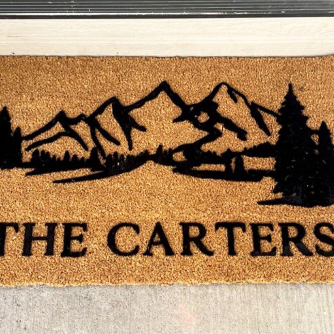 Mountain Doormat, Snow Ski Apres Ranch Welcome Mat Rug, Flocked Coir ...