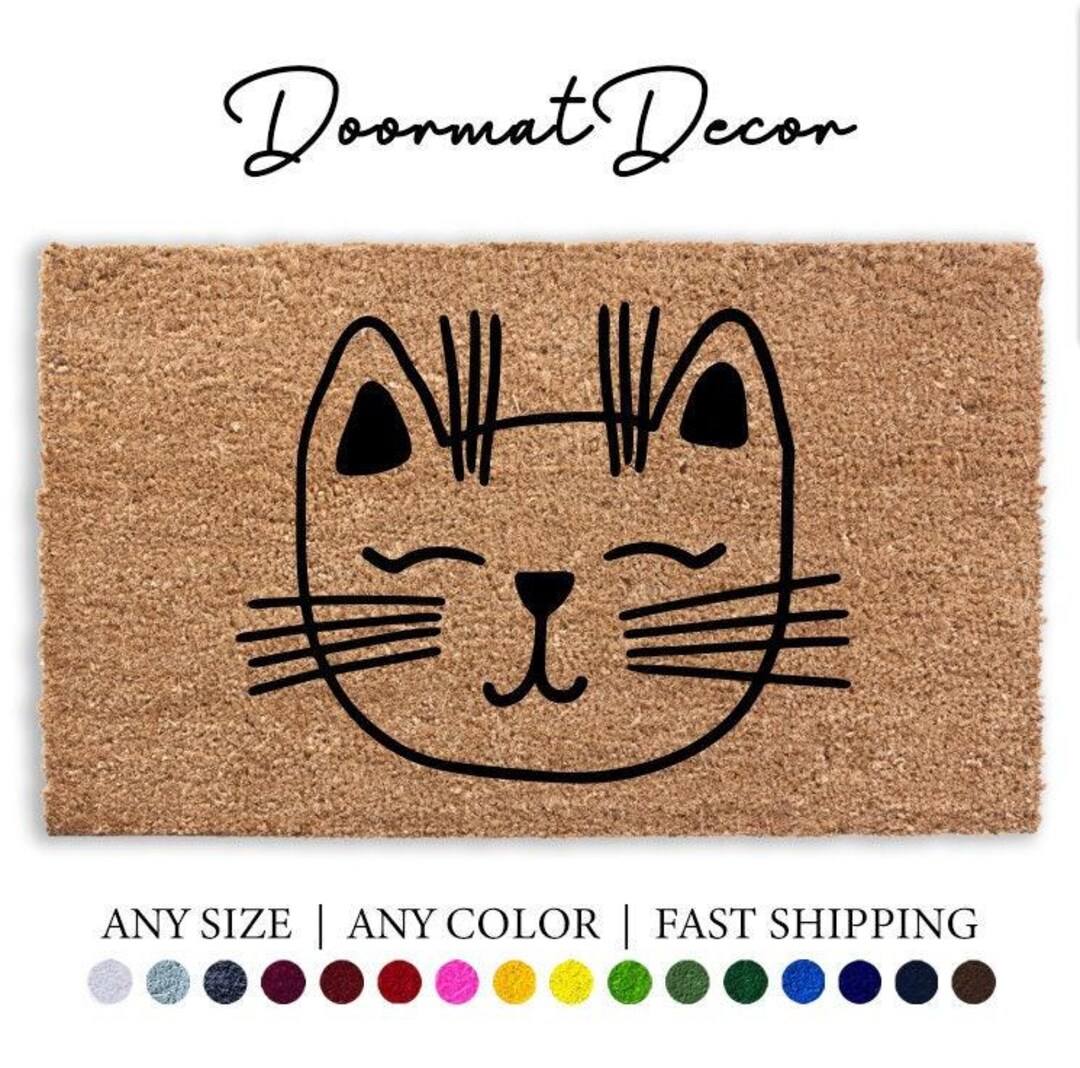 Cat Silhouette Coir Doormat Outdoor Welcome Rug for Pet Lovers Kitten ...