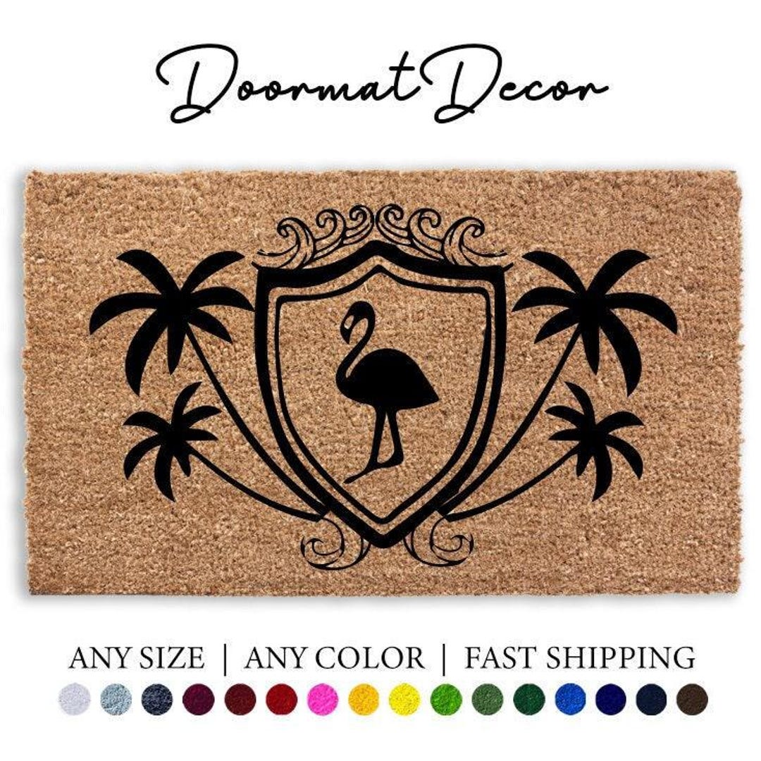 Flamingo Crest Doormat Tropical Beach Welcome Rug Surfboard Palm Tree ...