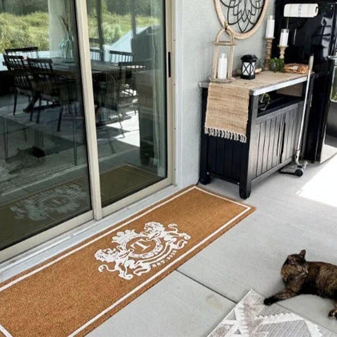 Personalized Family Crest Doormat - Vintage Lions Monogram Welcome Mat ...