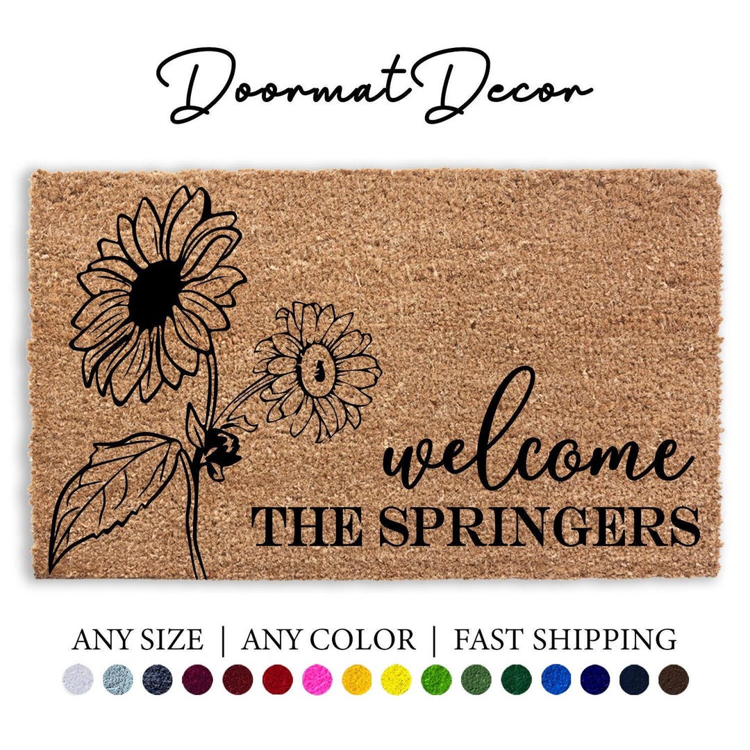 Personalized Sunflower Doormat Flocked Coir Welcome Mat for Engagement ...