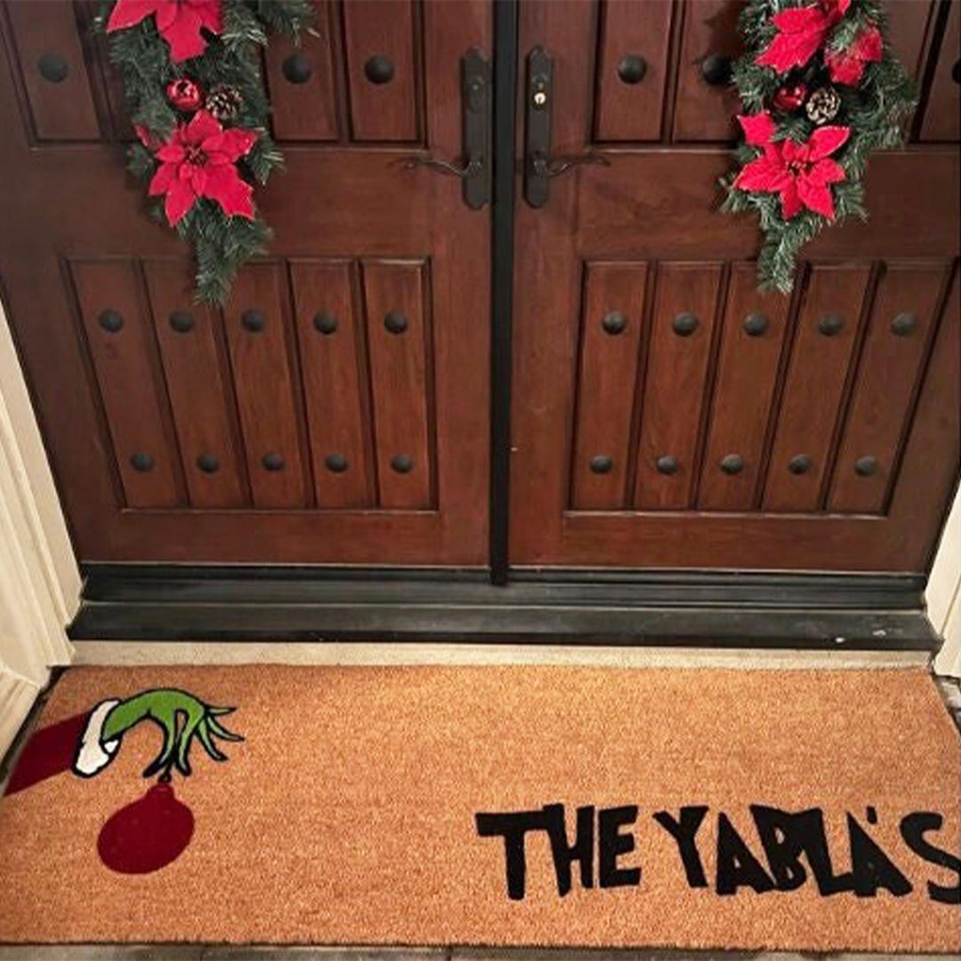 The Grinch Christmas Doormat Personalized Outdoor Welcome Mat Flocked ...