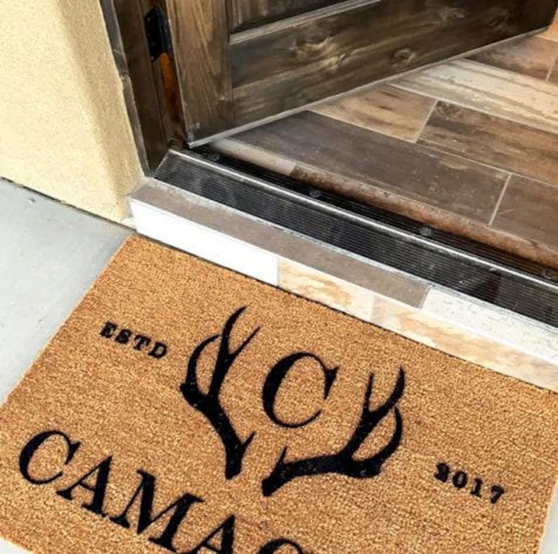 Personalized Antlers Doormat Custom Deer Welcome Mat Rug for Hunting ...