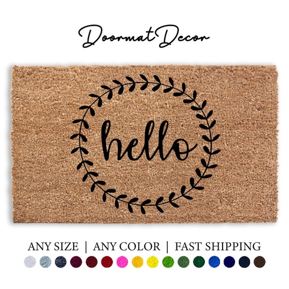 Hello Floral Wreath Doormat Flocked Coir Door Mat Hi Rug | Etsy