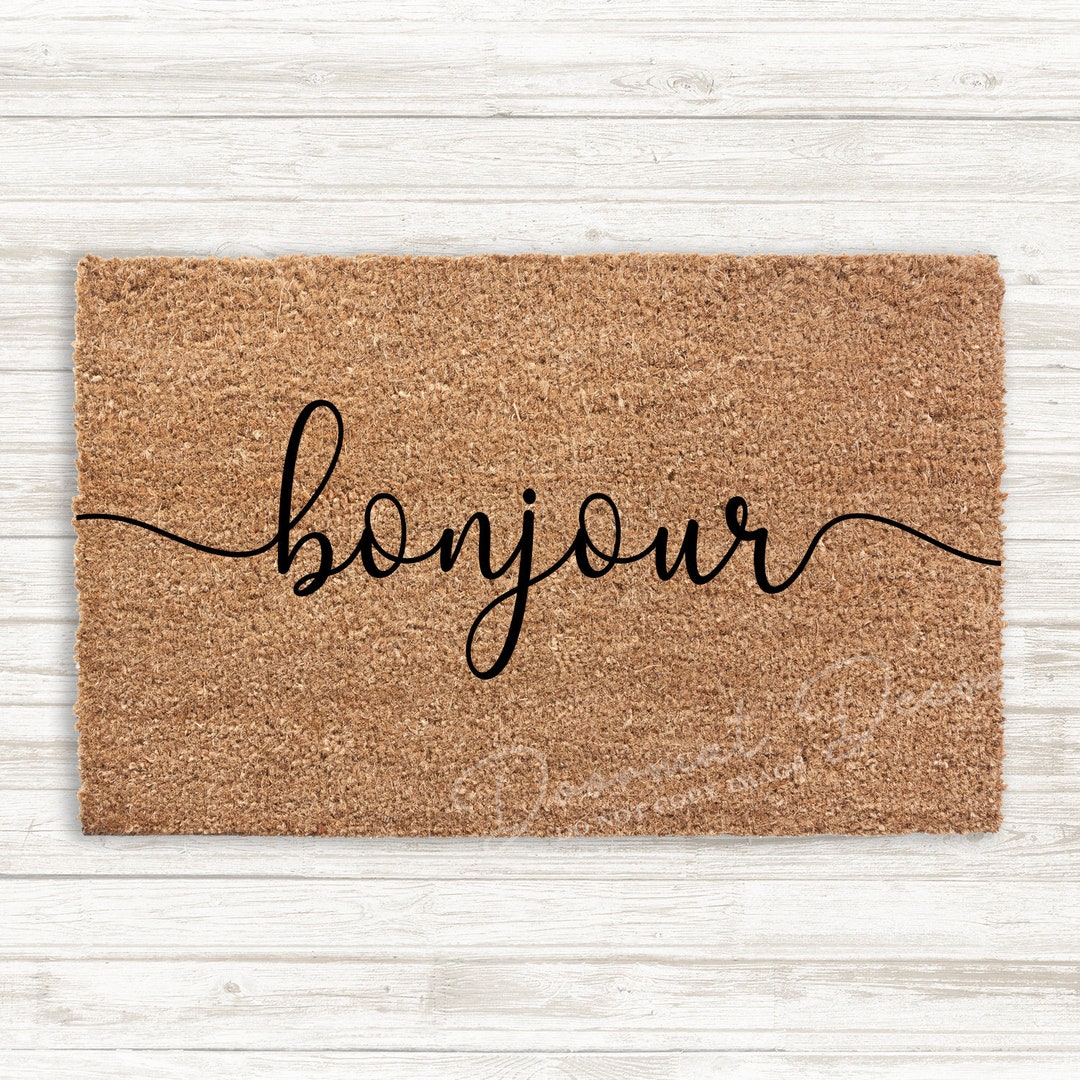 Bonjour Flocked Coir Doormat, French Doormat, Outdoor Welcome Mat ...