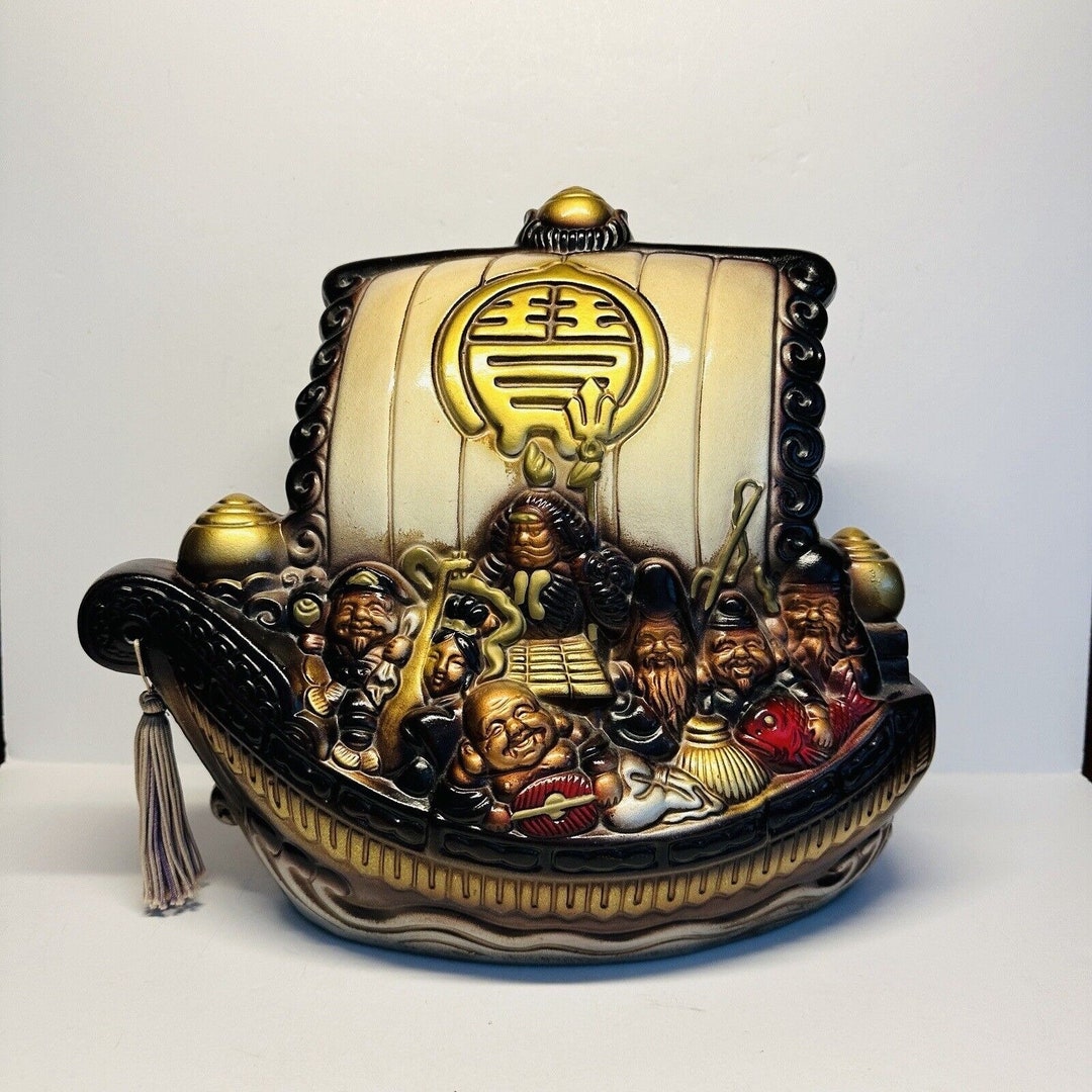 Japanese Seven Lucky Gods Treasure Boat Takarabune Coin Bank Etsy