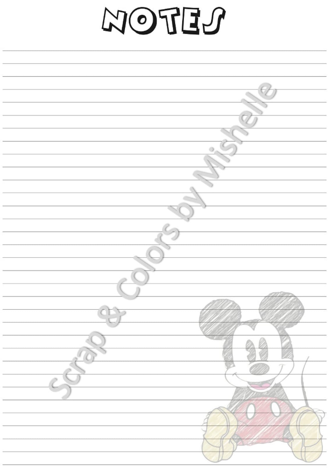 Printable Mickey Notes Lined Sheets A5 - Etsy