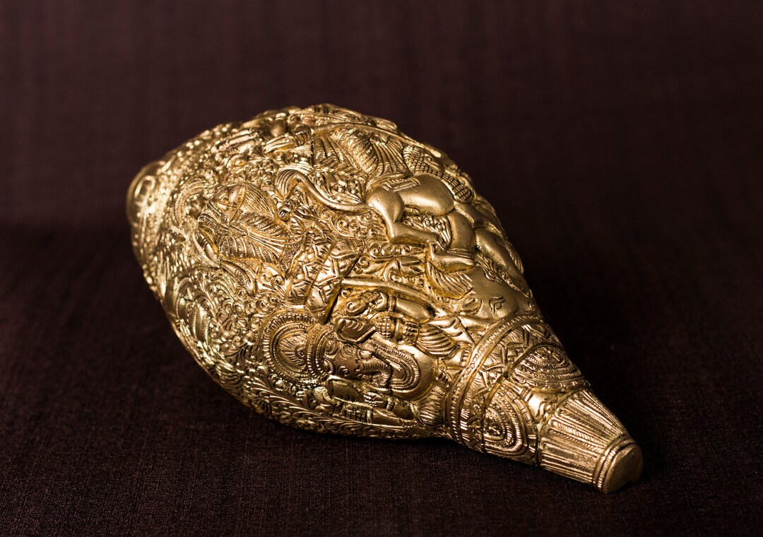 Embellished Brass Sea Shell or shanka Conch Shell Lucky Charm Exquisite ...
