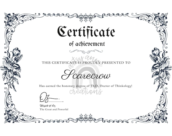 THE WIZARD of OZ Certificate Certifications Diploma - Etsy