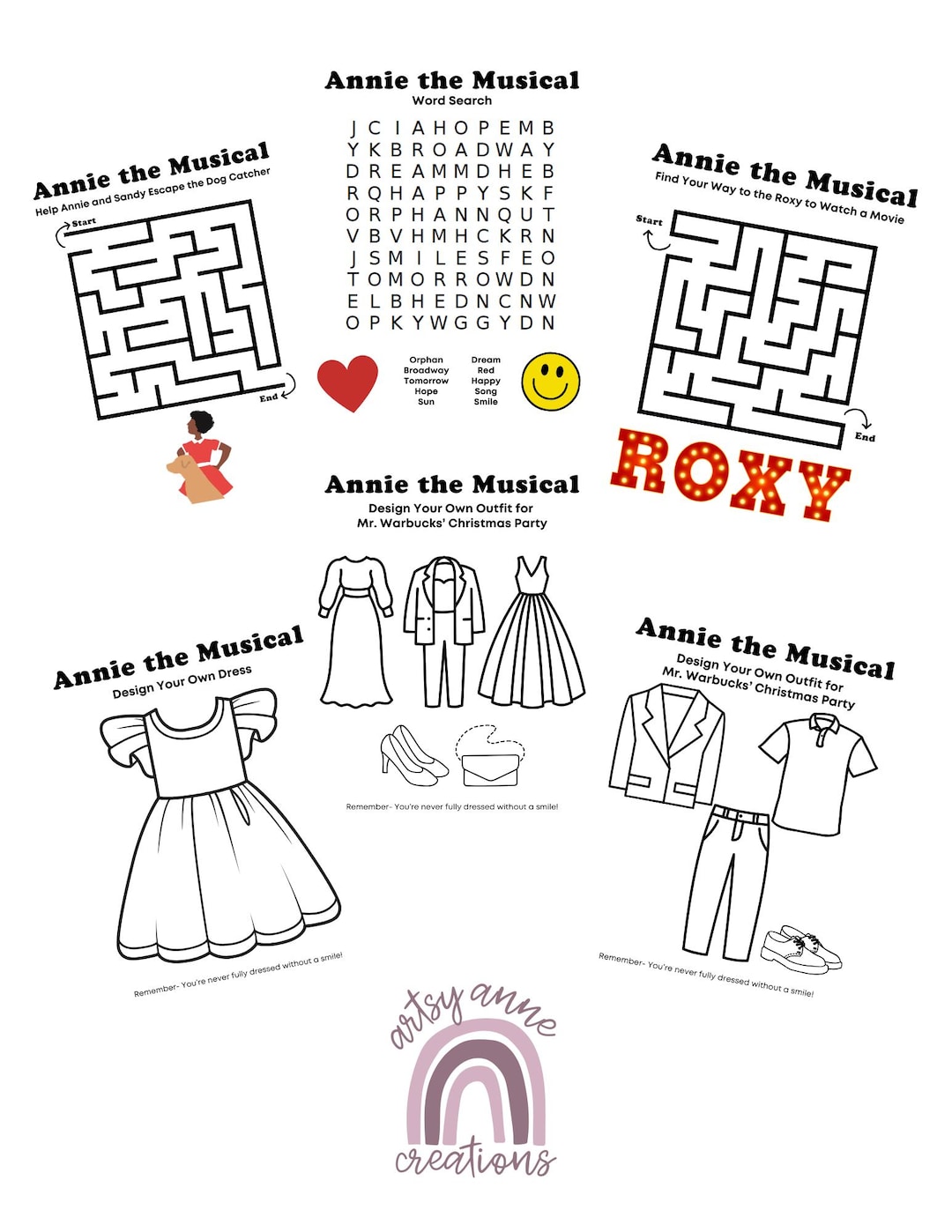 Annie Activity Packet | Annie Musical Activities | Little Orphan Annie ...