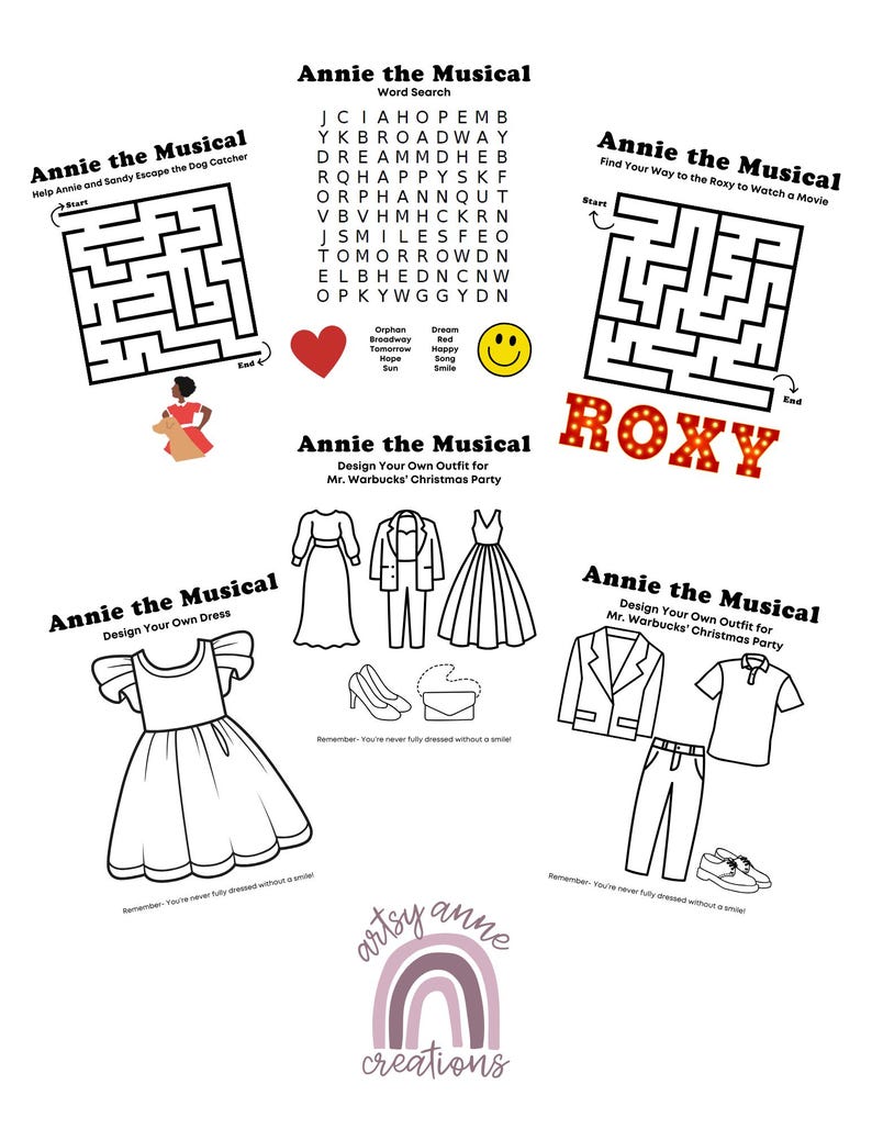 Annie Activity Packet | Annie Musical Activities | Little Orphan Annie ...
