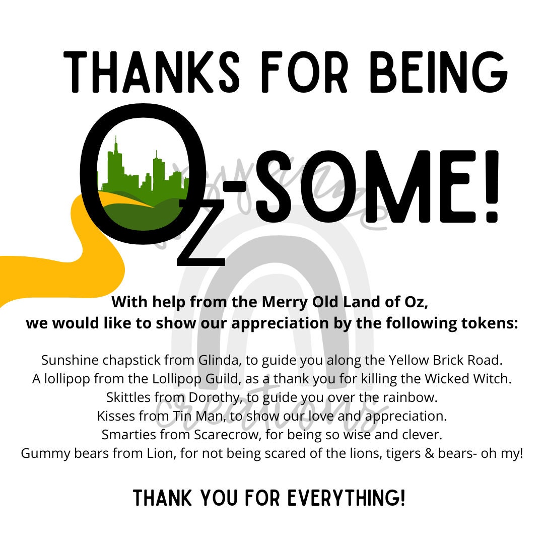 Wizard of Oz Thank You Gift Tag / Oz-some / Ozsome / Gift Basket ...