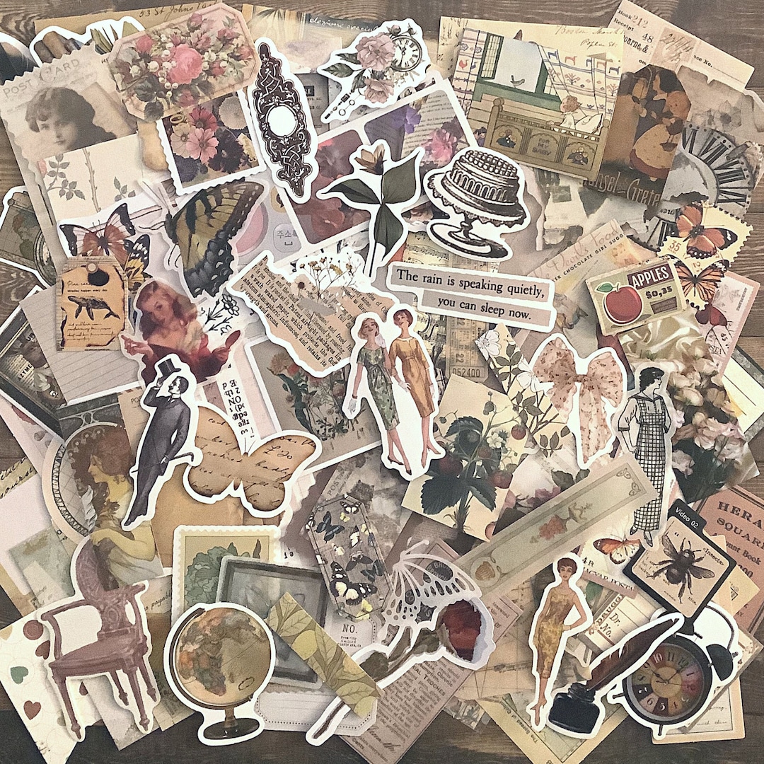 70 Piece Vintage Style Junk Journal Kit, Scrapbook Kit, Vintage Journal ...