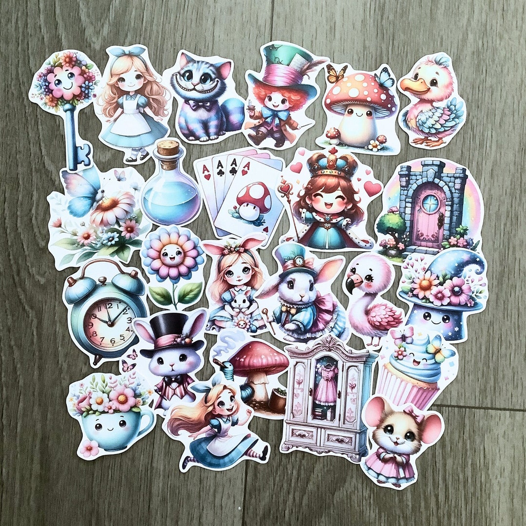Cute Alice in Wonderland Sticker Pack, Junk Journal, Kawaii Stickers ...