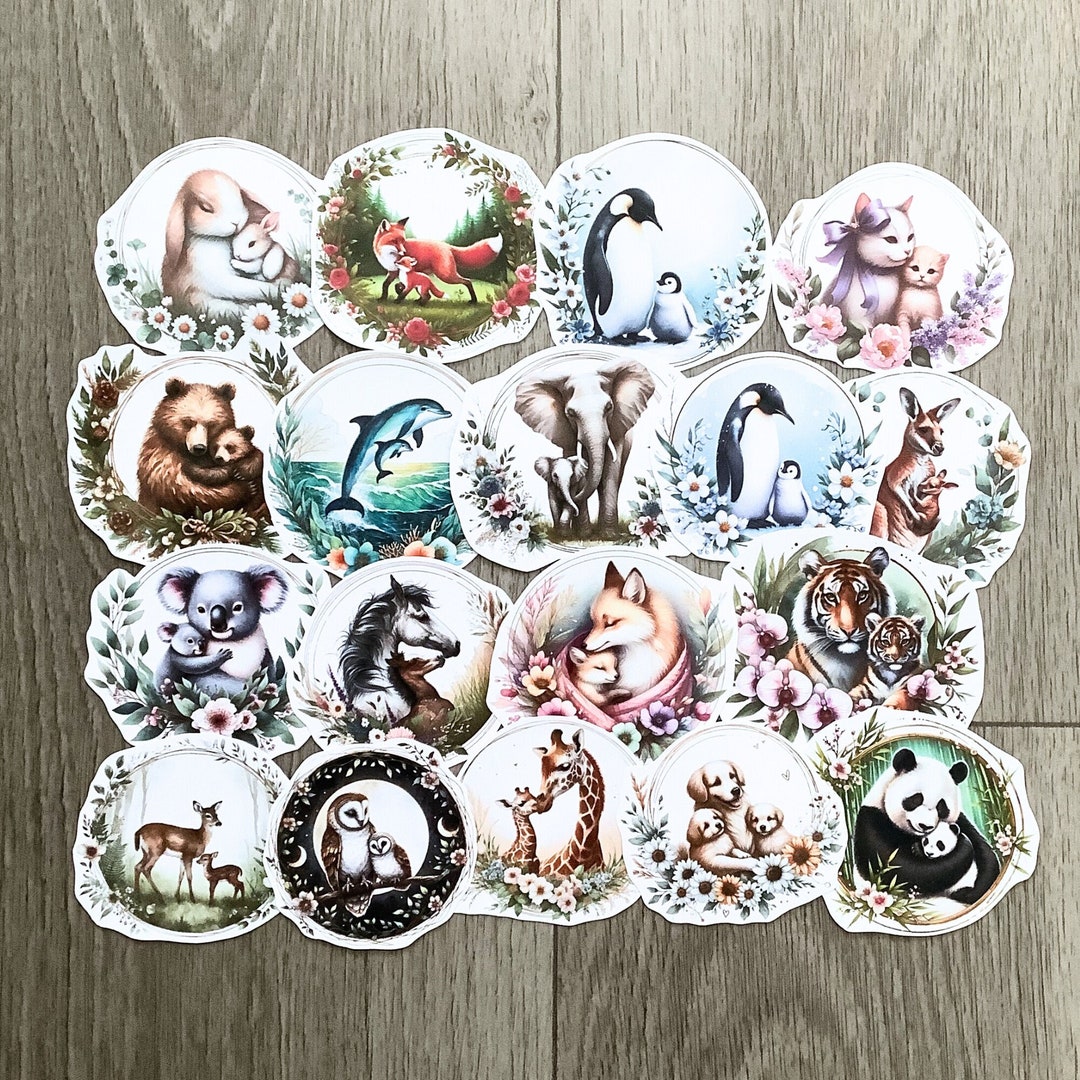 Mother's Day Animal Sticker Pack, Junk Journal, Cute Animal Stickers ...
