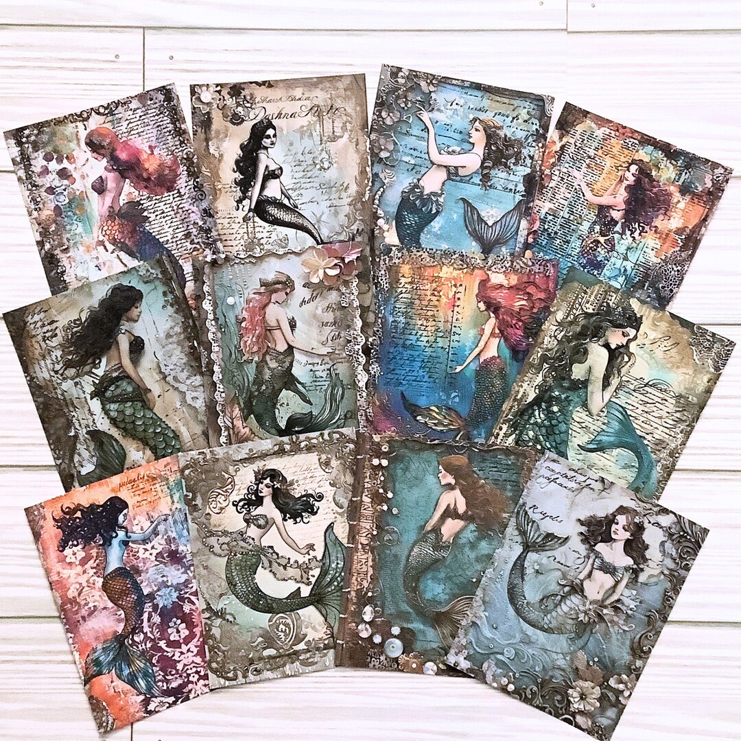 12 Piece Vintage Mermaid Themed Journal Cards, Atc's, Mermaid Journal ...