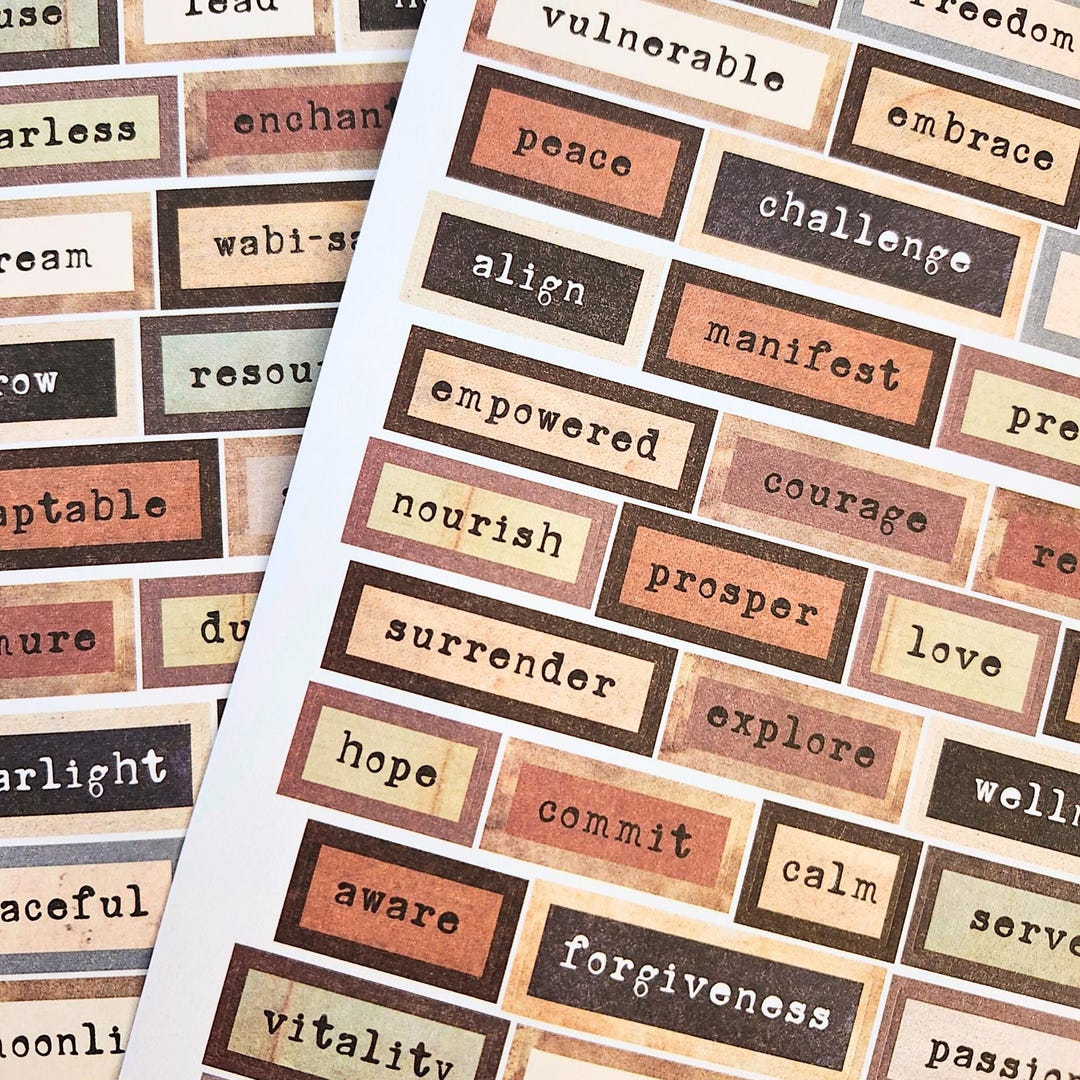 Vintage Style Sentiments Sticker Sheets, Vintage Words, Junk Journal ...