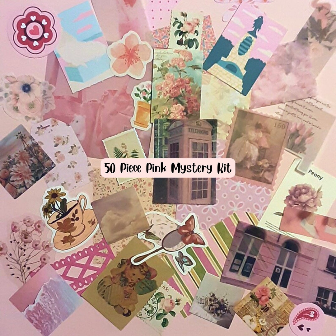 50 Piece Pink Themed Junk Journal Kit, Stickers, Ephemera, Small Paper ...
