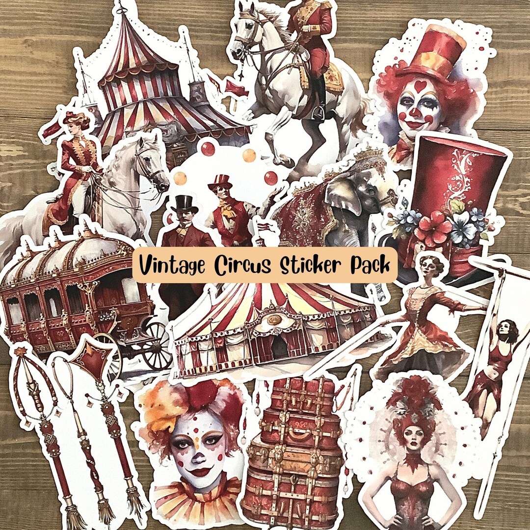 Vintage Circus Sticker Pack, Junk Journal Kit, Scrapbooking, Circus ...