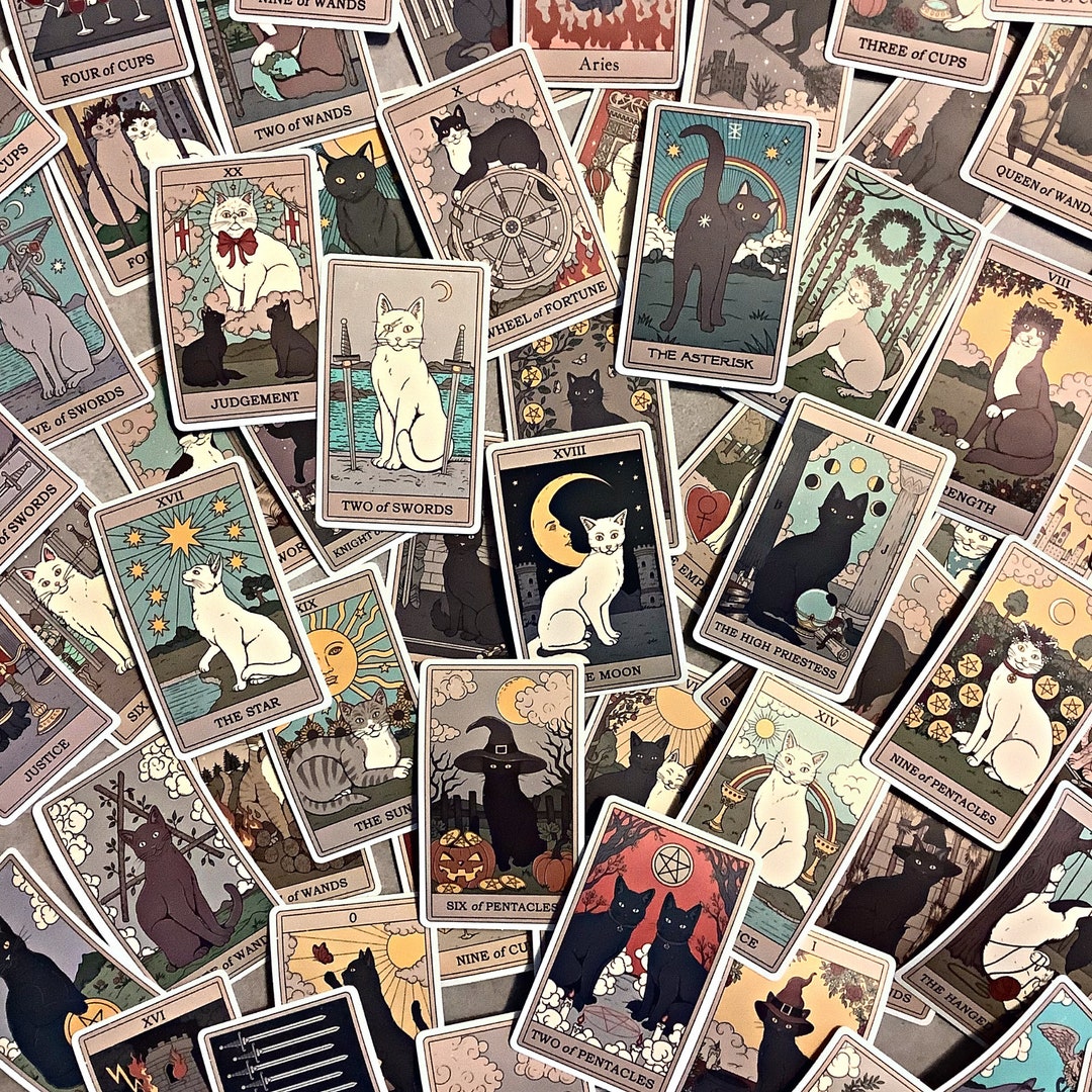 Assorted Cat Themed Tarot Card Stickers, Scrapbooking, Junk Journaling, Cardmaking, Collage ...