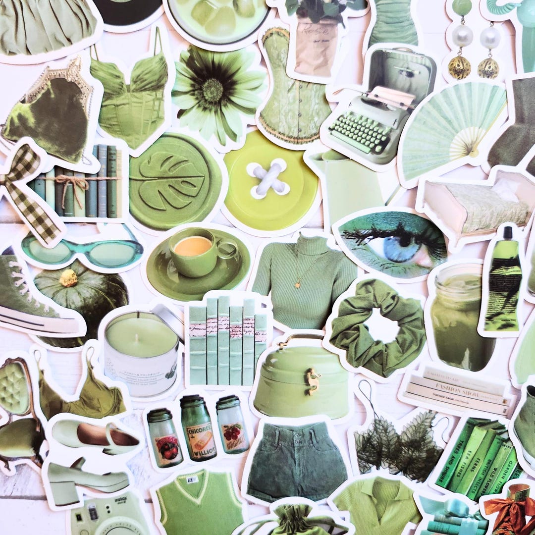 Green Junk Journal Stickers, Scrapbook Stickers, Journal Ephemera ...