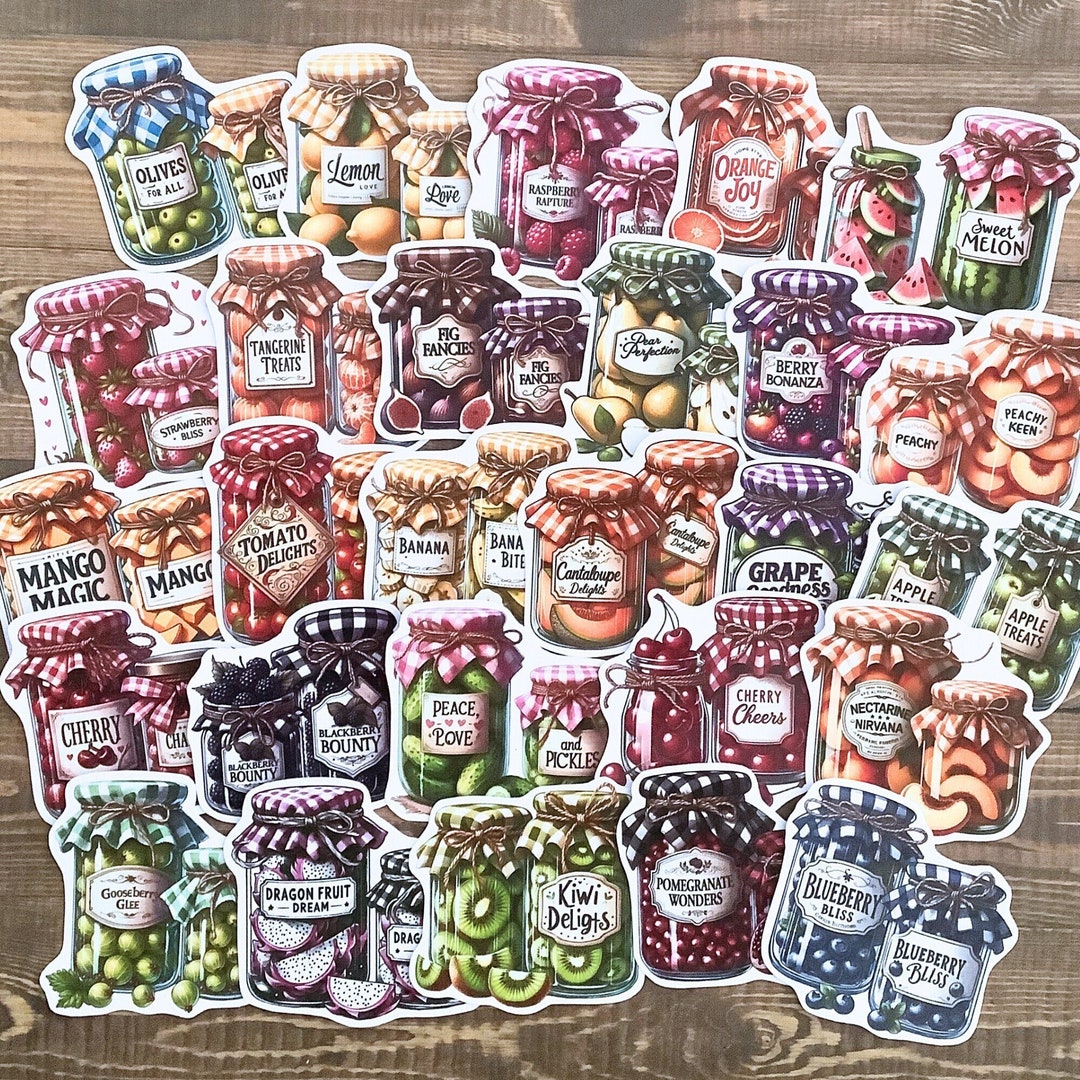 Cute Fruit Jars Sticker Pack, Junk Journal, Fruit Stickers, Journal ...