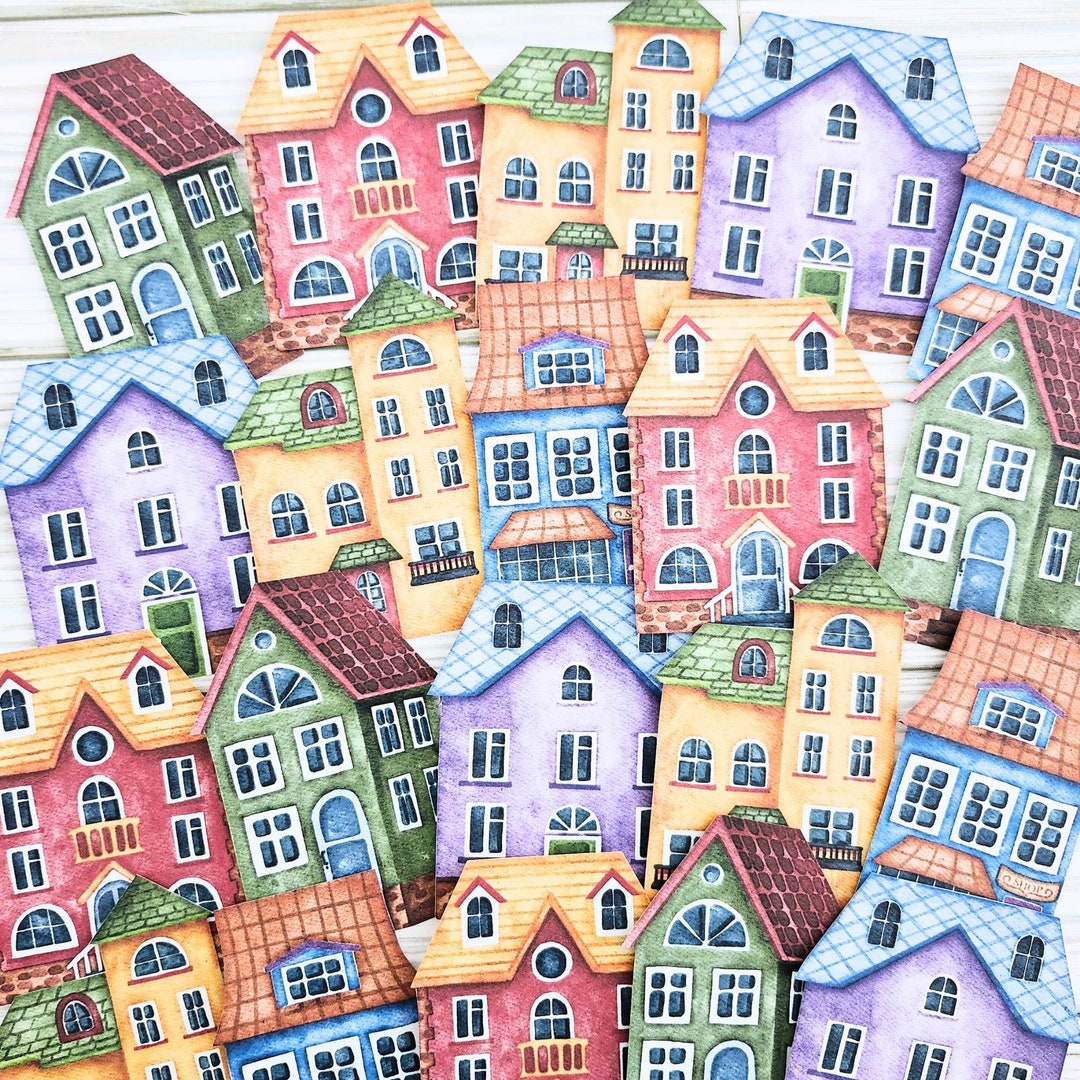 Cute Watercolour Houses Shaped Cardstock Pieces, House Diecuts, Journal ...