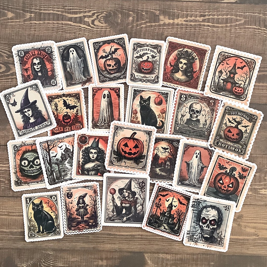 Vintage Halloween Stamp Sticker Pack, Junk Journal, Halloween Stickers ...