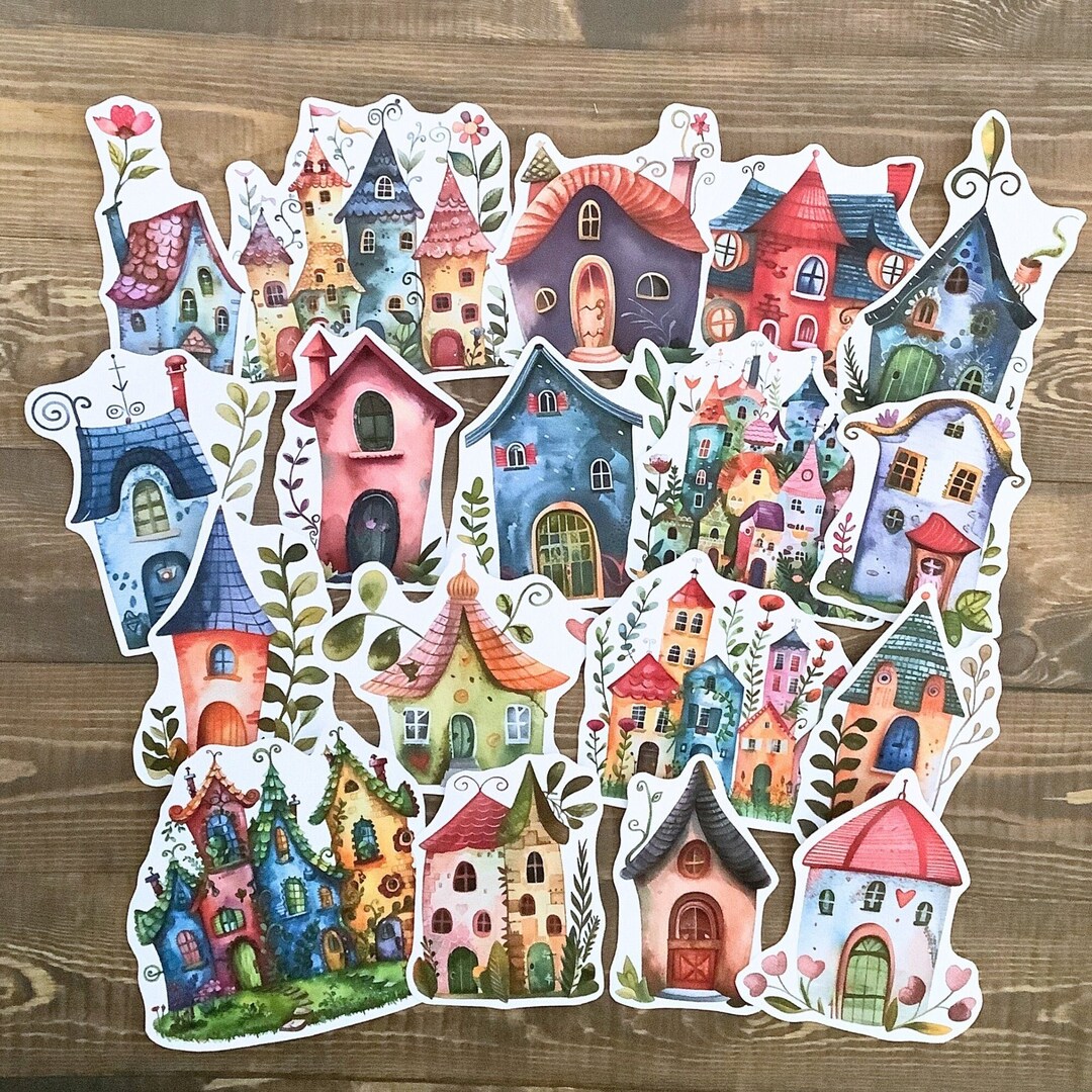 Whimsical Houses Sticker Pack, Junk Journal, House Stickers, Journal Stickers, Scrapbooks, Cute ...